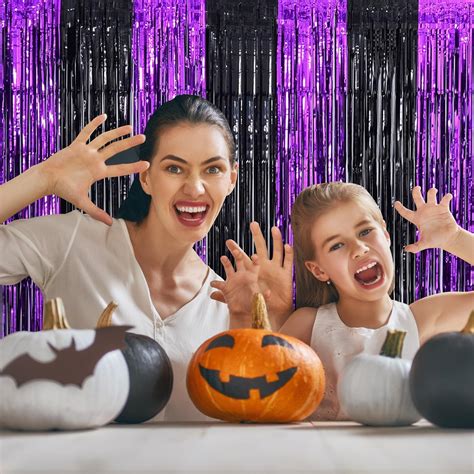 3 Pack Purple Black Foil Fringe Curtains 33ft X 66ft