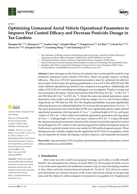 Pdf Optimizing Unmanned Aerial Vehicle Operational Parameters To Improve Pest Control Efficacy