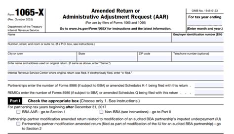 Irs Form 1065 X Amended Return Or Administrative Adjustment Request Aar