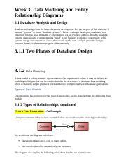 Week 3 Data Modeling And Entity Relationship Diagrams Docx Week 3 Data Modeling And Entity