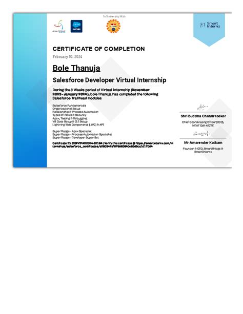 Salesforce In Partnership With Certificate Of Completion February 02 2024 Bole Thanuja