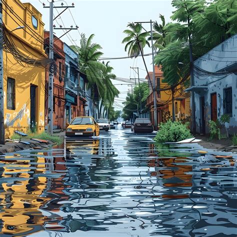 India Streets Flooded With Water Concept Monsoon Season Heavy Rainfall