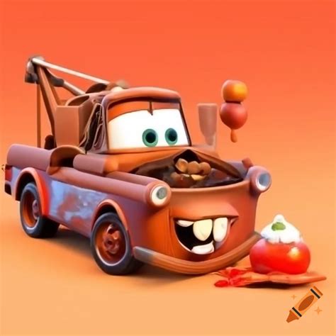Tow Mater Character Enjoying A Pistachio Nut On Craiyon