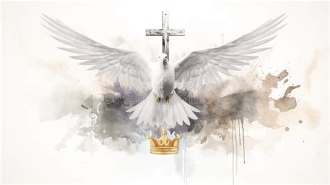 Holy Trinity Symbol By Crown Cross And Dove Depicted In Watercolor Artwork Reflecting