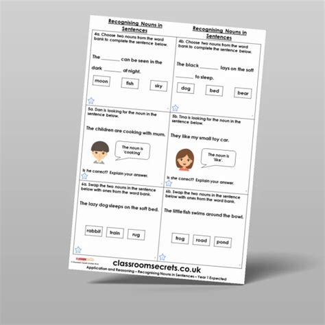 Year 1 Recognising Nouns In Sentences Application And Reasoning Resource Classroom Secrets