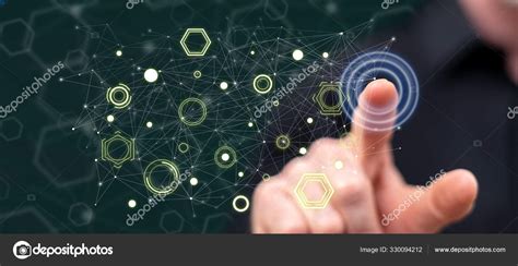 Man Touching A Digital Network Concept Stock Photo By Thodonal