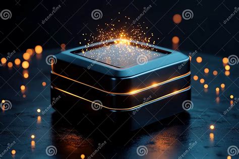 Abstract Glowing Cube With Particles And Light Streaks On A Dark