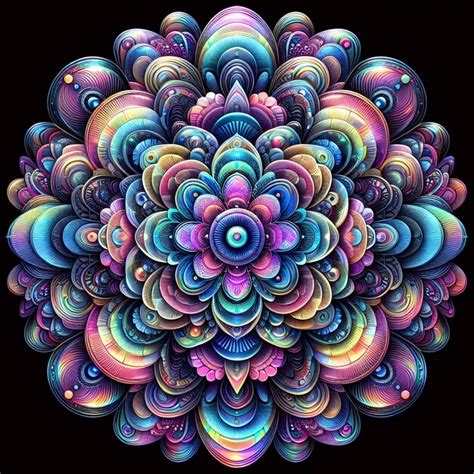 Holographic Shapes In Colorful Mandala Patterns Premium Ai Generated