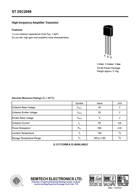 2sc2058 Datasheet Pdf High Frequency Amplifier Transistor Semtech
