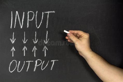 Input Output Blackboard Or Chalkboard With Hand And Arrows Stock Photo Image Of Strategy