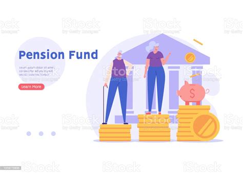 노인 부부 연금 수령자는 돼지 저금통 은행 및 동전 옆에 서 있습니다 연금저축 연금저축으로 절세하는 방법에 관심이 높다 플랫 디자인의 벡터 일러스트레이션 건강관리와 의술에