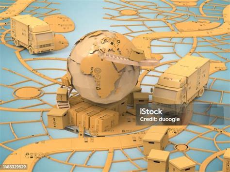 판지 세계지도 글로벌 물류 운송 및 전 세계 배송 비즈니스 3d 일러스트레이션 개념 세계 공급망 추상적인에 대한 스톡 사진 및 기타 이미지 Istock