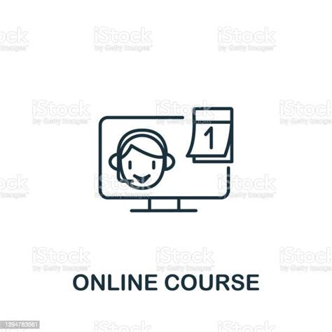 E러닝 컬렉션의 온라인 코스 아이콘입니다 간단한 라인 요소 템플릿 웹 디자인 및 인포 그래픽을위한 온라인 코스 기호 Film Screening에 대한 스톡 벡터 아트 및