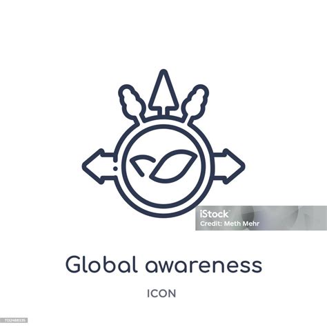 생태 개요 컬렉션의 선형 글로벌 인식 아이콘입니다 얇은 라인 글로벌 인식 벡터 흰색 배경에 고립 글로벌 인지도 최신 유행 그림 구매에 대한 스톡 벡터 아트 및 기타 이미지