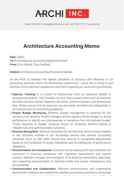 Free Architecture Accounting Memo Template To Edit Online