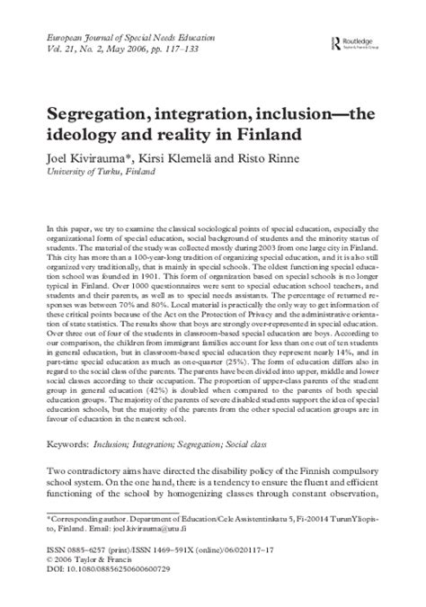 Pdf Segregation Integration Inclusion—the Ideology And Reality In
