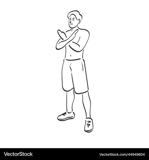Line Art Full Length Half Naked Man Making X Sign Vector Image