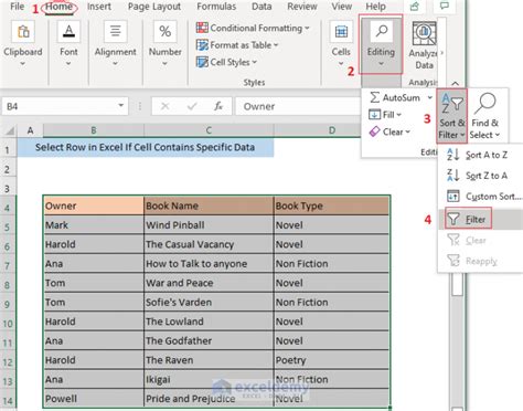 how to select row in excel if cell contains specific data 4 ways