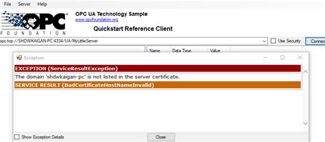 Cannot Connect To Example Simple Server Using The OPC Foundation OPC Reference Client Issue