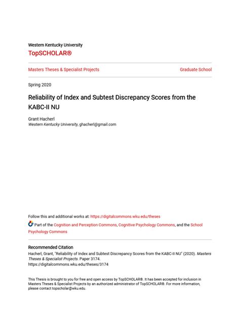 Reliability Of Index And Subtest Discrepancy Scores From The Kabc Pdf Wechsler Adult