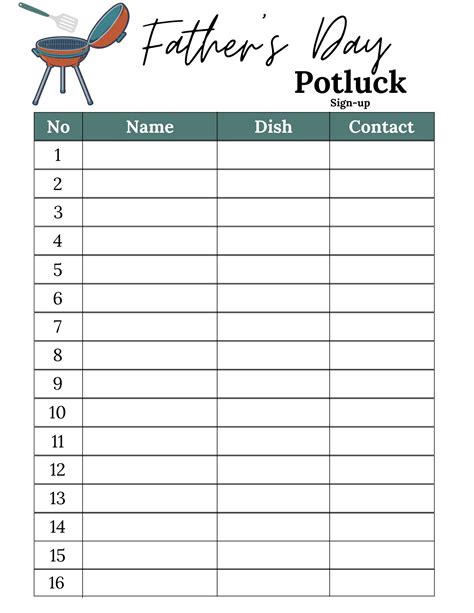 Potluck Sign Up Sheet Fathers Day Potluck Sign Up Sheet Fathers