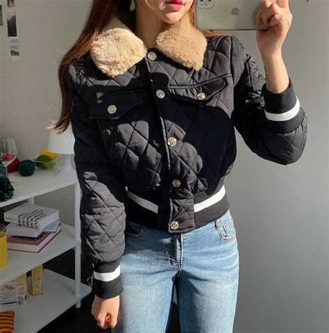 당일출고 잘룩 카라 밍크퍼 숏패딩 크롭패딩 퀼팅 숏패딩 누빔패딩 누빔숏패딩
