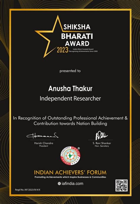 Ms Anusha Thakur Indian Achievers Forum