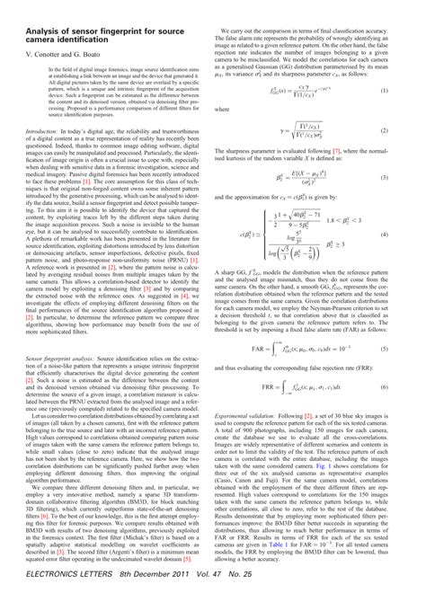 Pdf Analysis Of Sensor Fingerprint For Source Camera Identification