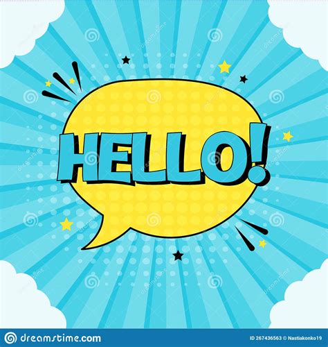 Comic Speech Bubble with Expression Text Hello. Vector Bright Dynamic Cartoon Illustration in ...