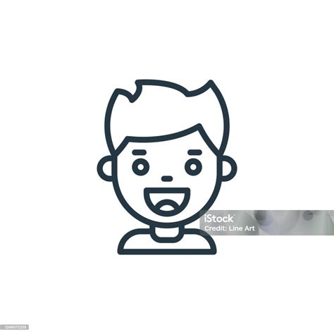 아이 아바타 개념에서 행복 아이콘 벡터 행복한 편집 가능한 스트로크의 얇은 선 일러스트 웹 및 모바일 앱 로고 인쇄 미디어에 사용하기위한 행복한 선형 기호 가족에 대한 스톡