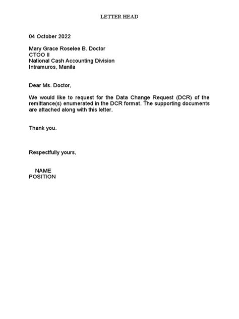 Dcr Request Letter Format Pdf