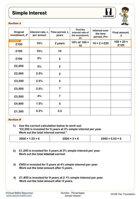 Simple Interest Worksheet Fun And Engaging Year 8 And Year 9 Number Worksheet
