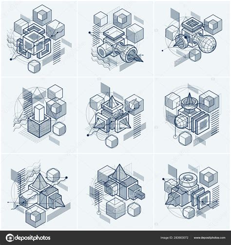 Abstract Designs With D Linear Mesh Shapes And Figures Vector Stock Vector By Ostapius