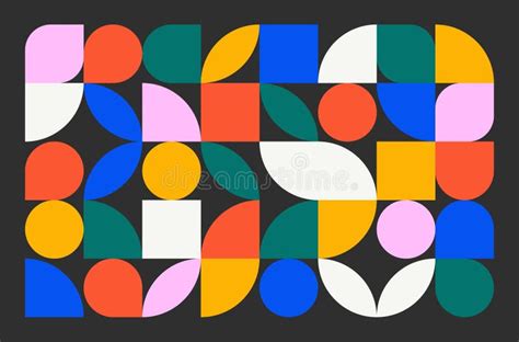 Geometric Pattern Background Simple Circle Square Shapes Modern Bauhaus Style Abstract Swiss