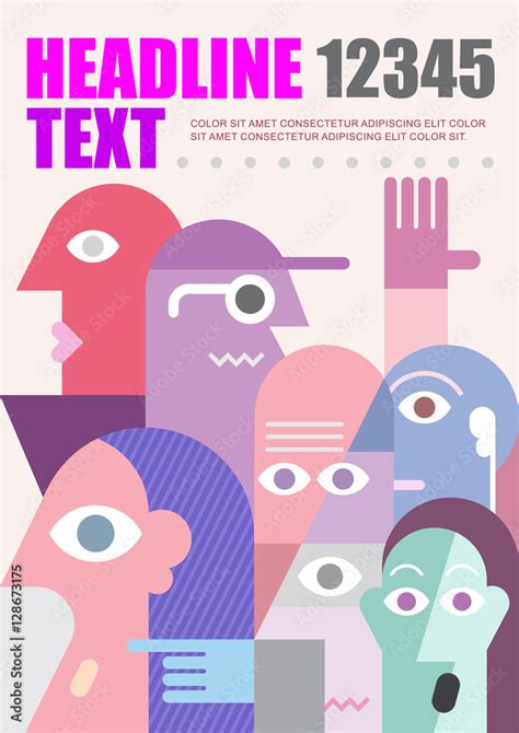 Large Group Of People Vector Template Layout Size A4 Stock Vector