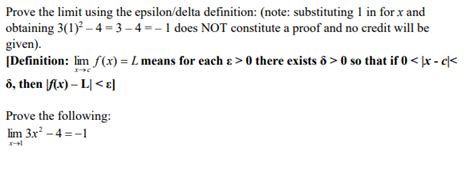 Solved Prove The Limit Using The Epsilon Delta Definition Chegg