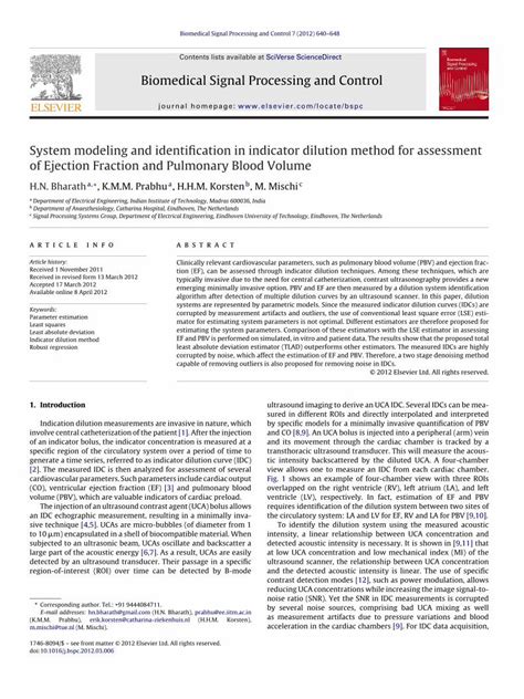 Pdf System Modeling And Identification In Indicator Dilution Method