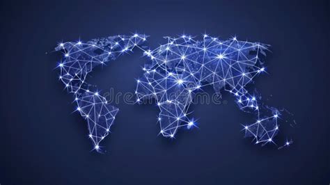 Global Network Digital Connections Across Continents On Dark Blue Background Stock Image Image
