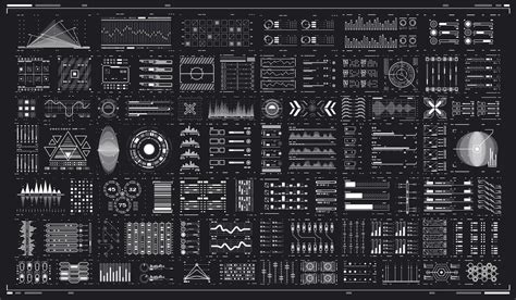 공상 과학 현대 사용자 인터페이스 요소의 비즈니스 앱에 대한 Hud Ui 추상 헤더 상태 표시줄 디지털 대시보드 패널 그림 미래의 가상 그래픽 인포 그래픽 요소 프리미엄 벡터