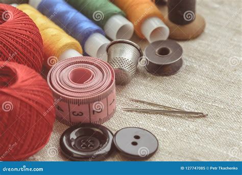 Sewing Thread And For Knitting Composition Of Seamstress Stock Image