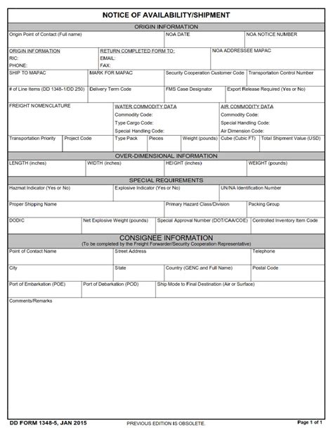 Dd Form 1348 5 Notice Of Availability Shipment Dd Forms