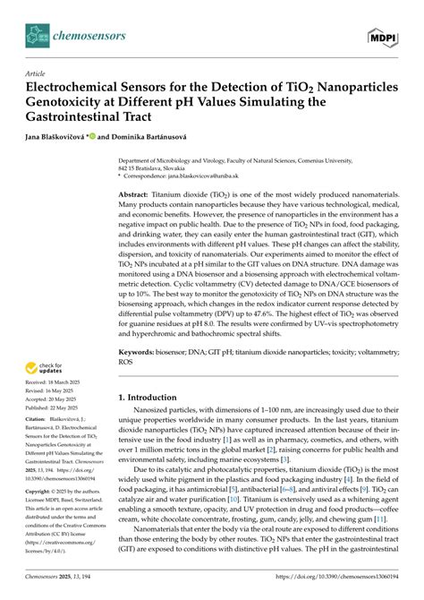 Pdf Electrochemical Sensors For The Detection Of Tio2 Nanoparticles Genotoxicity At Different