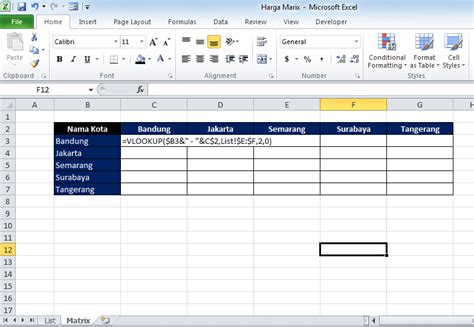 Rumus Excel Merubah List Harga Kiriman Barang Menjadi Bentuk Tabel Matrix