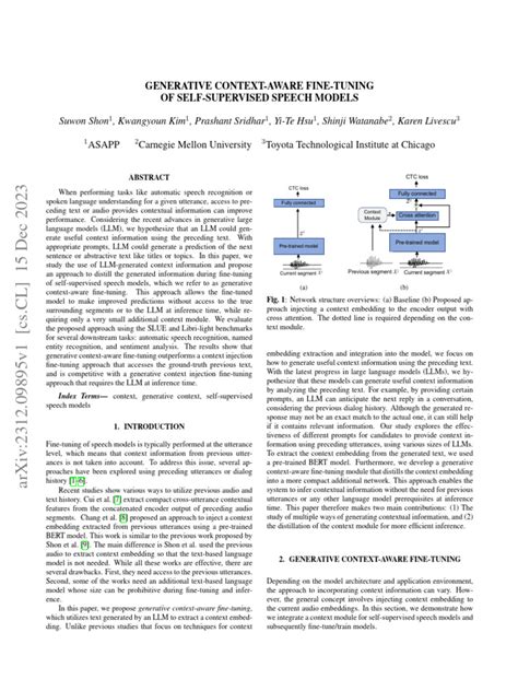 Generative Context Aware Fine Tuning Of Self Supervised Speech Models