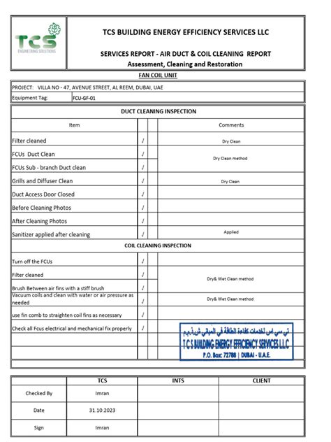 Air Duct Cleaning Report For Villa 47 Pdf Duct Flow Temperature