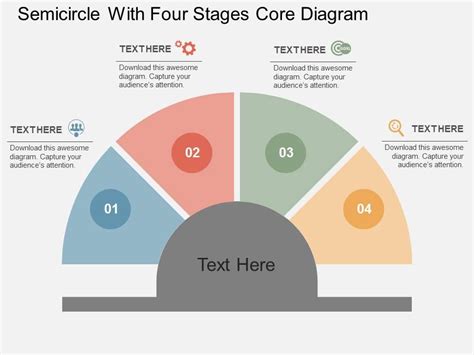 Semicircle With Four Stages Core Diagram Flat Powerpoint Design