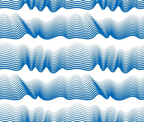 Artistic Vector Seamless Pattern With Stylized Waves Blue Color Stock Vector Illustration Of