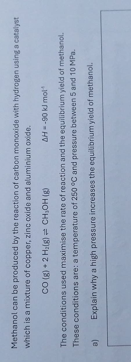 Methanol Can Be Produced By The Reaction Of Carbon