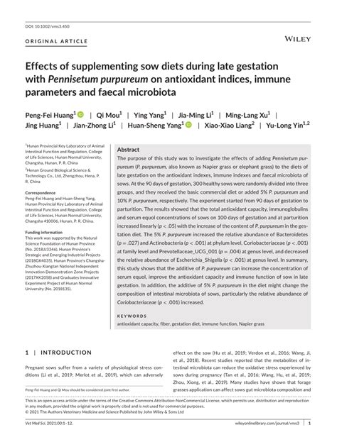 Pdf Effects Of Supplementing Sow Diets During Late Gestation With Pennisetum Purpureum On