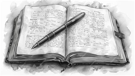 Dibujo De Un Libro Abierto Y Una Pluma En Monocromático Sobre Un Fondo